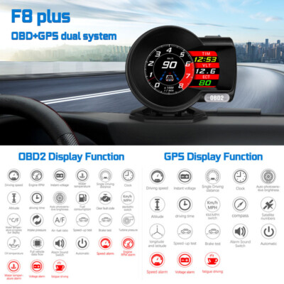 Car Smart HUD Head Up Display Speedometer OBD+GPS Smart Gauge Meter ...