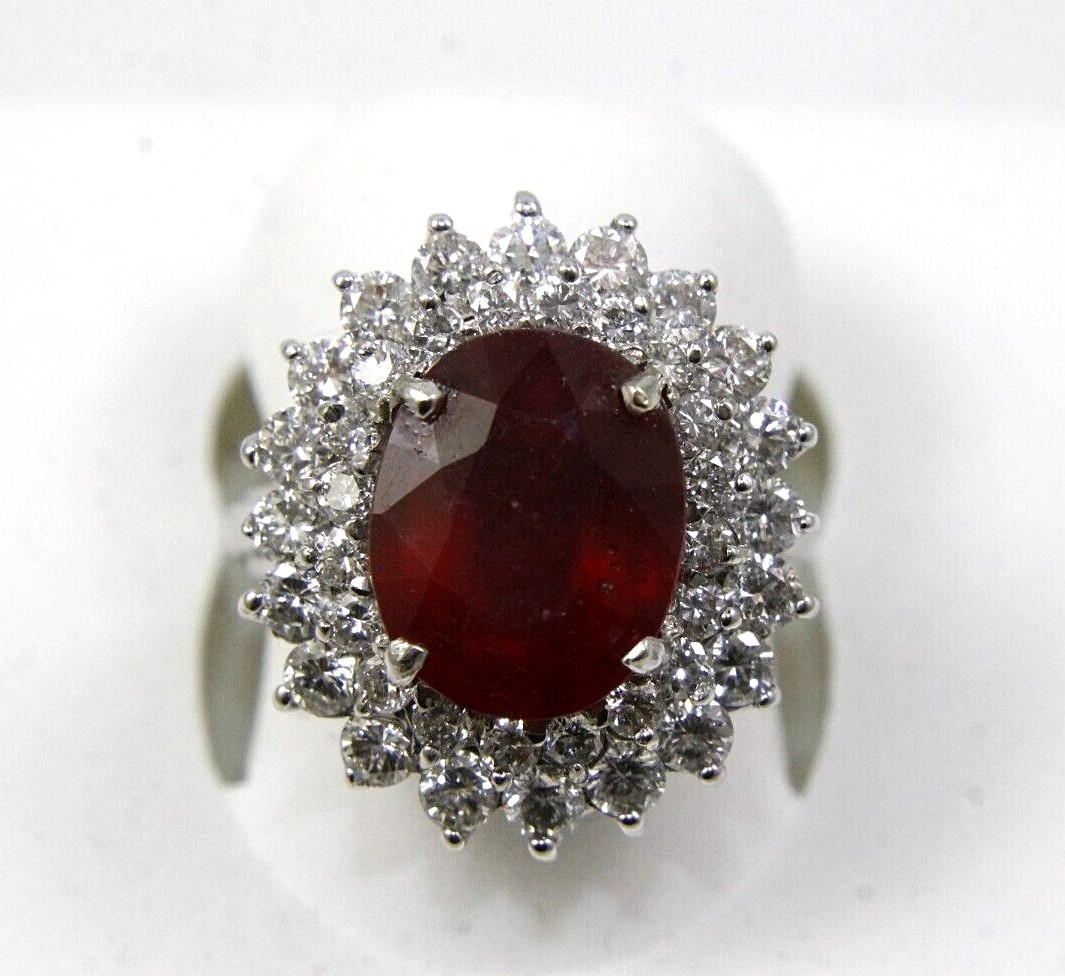 Natural Oval Red Ruby & Diamond Halo Solitaire Ring 14k White Gold 8 ...
