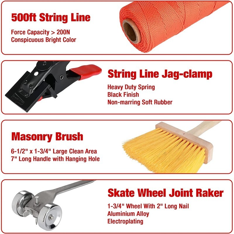 Goldblatt 12PCS Masonry Hand Tool Set Skate Wheel Joint Raker Masonry ...