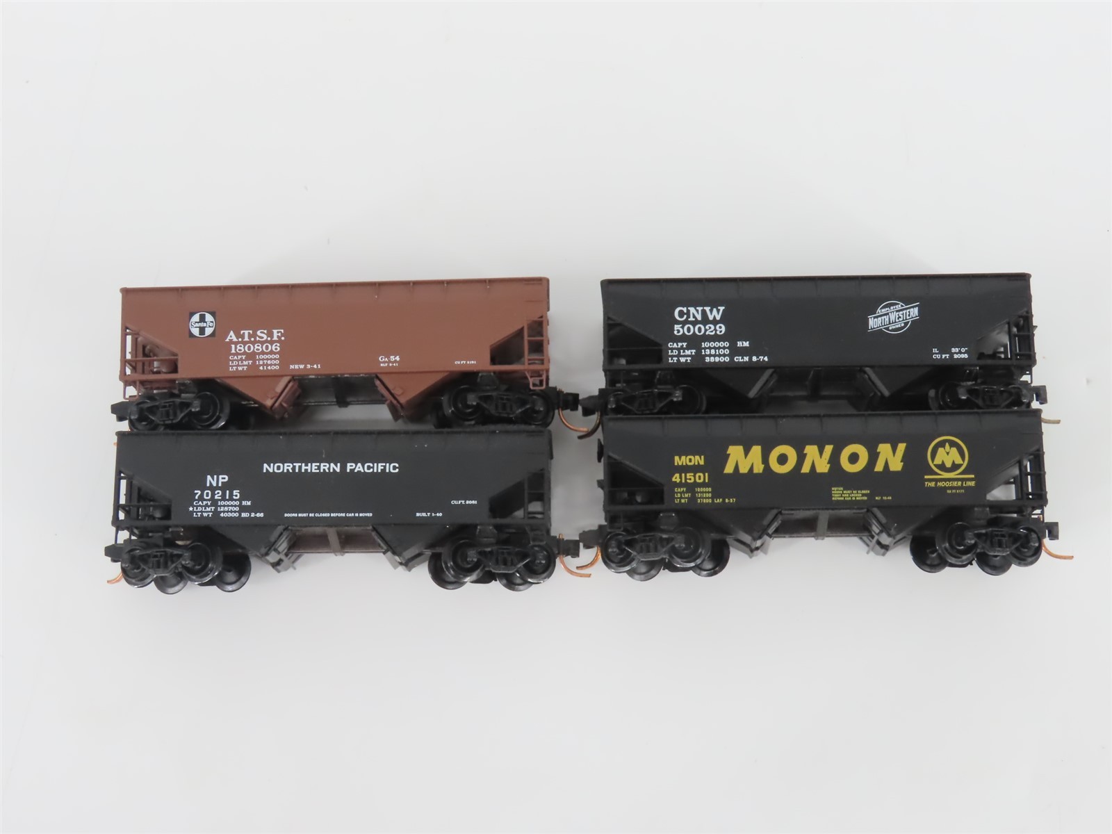 LOT of 4 N Scale Micro-Trains MTL MON/CNW/ATSF/NP 2-Bay Hoppers | eBay