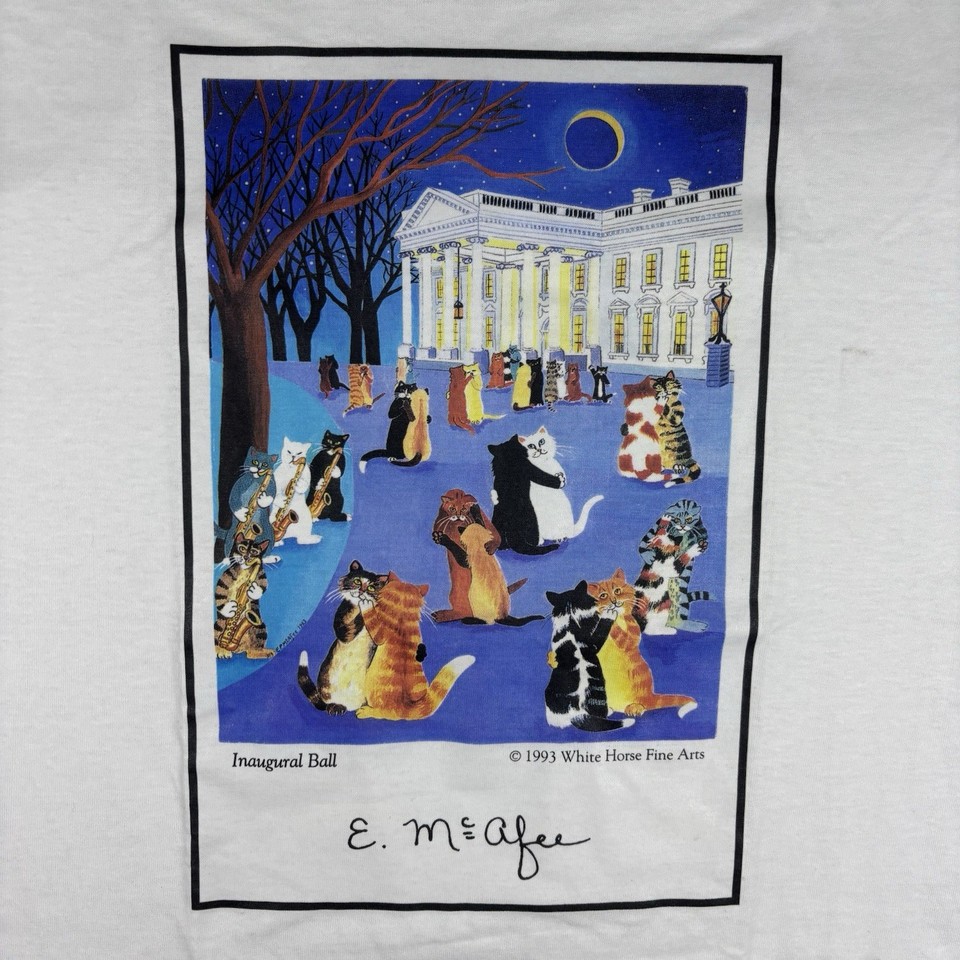 Vintage Cat Art T-Shirt XL Washington Fat Cats Elizabeth McAfee ...