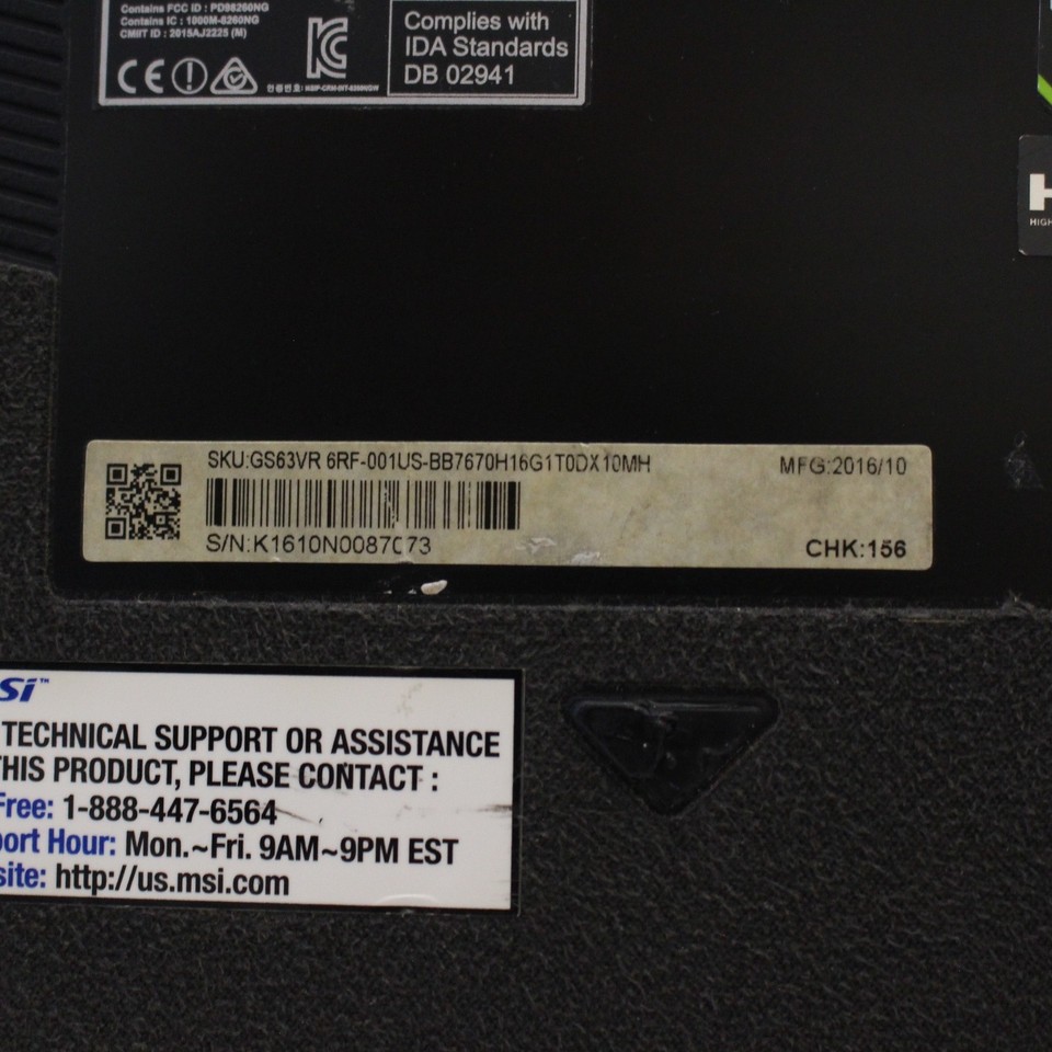 MSI MS-16K2 Laptop (For Parts Only — Screen Not Working, Charger ...