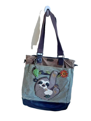 Chala Sloth Tote Shoulder Hand Bag Purse Brown Flowers Large Stripes ...