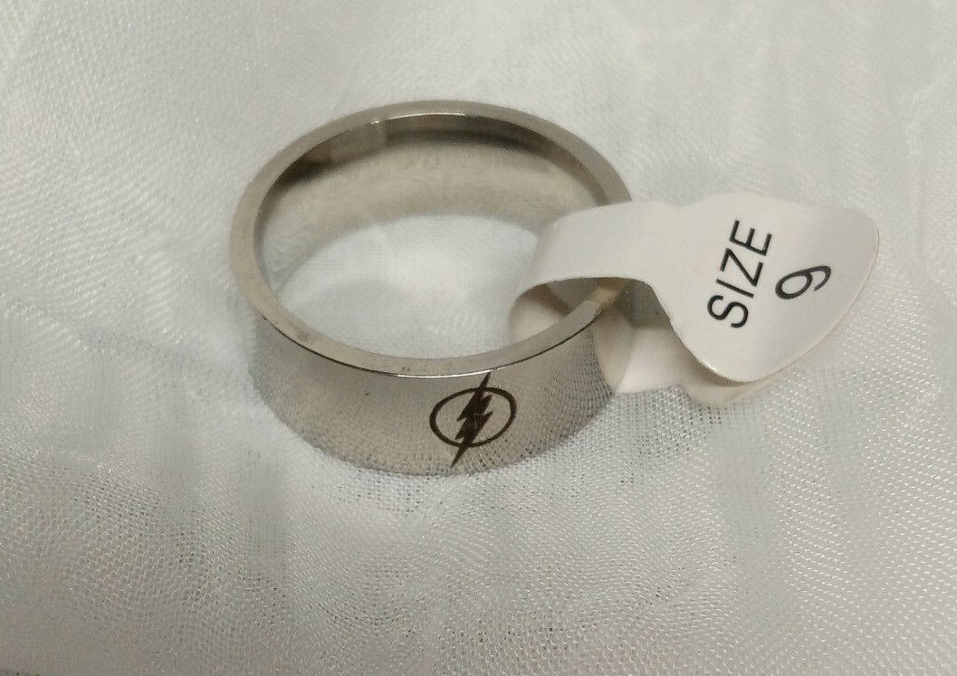 Stainless Steel Lightning Bolt Band Ring - Size 9 - Gem