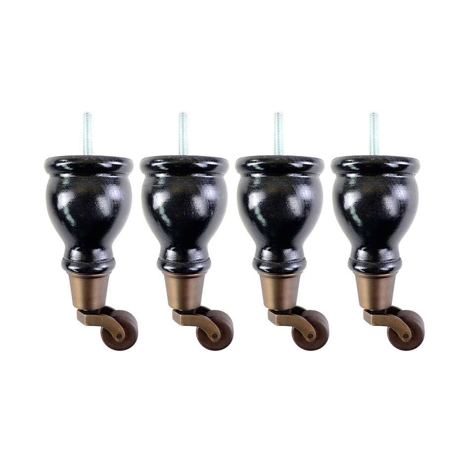 4 Wooden Legs with castors for sofa chair footstool replacement castor ...