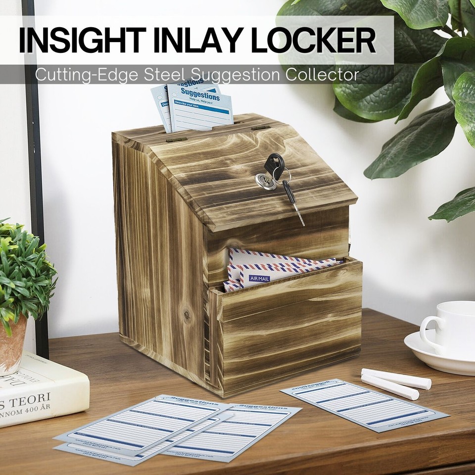 Wooden Lockable Suggestion Box with Key Lock Lid, Wall Mounted or Free ...