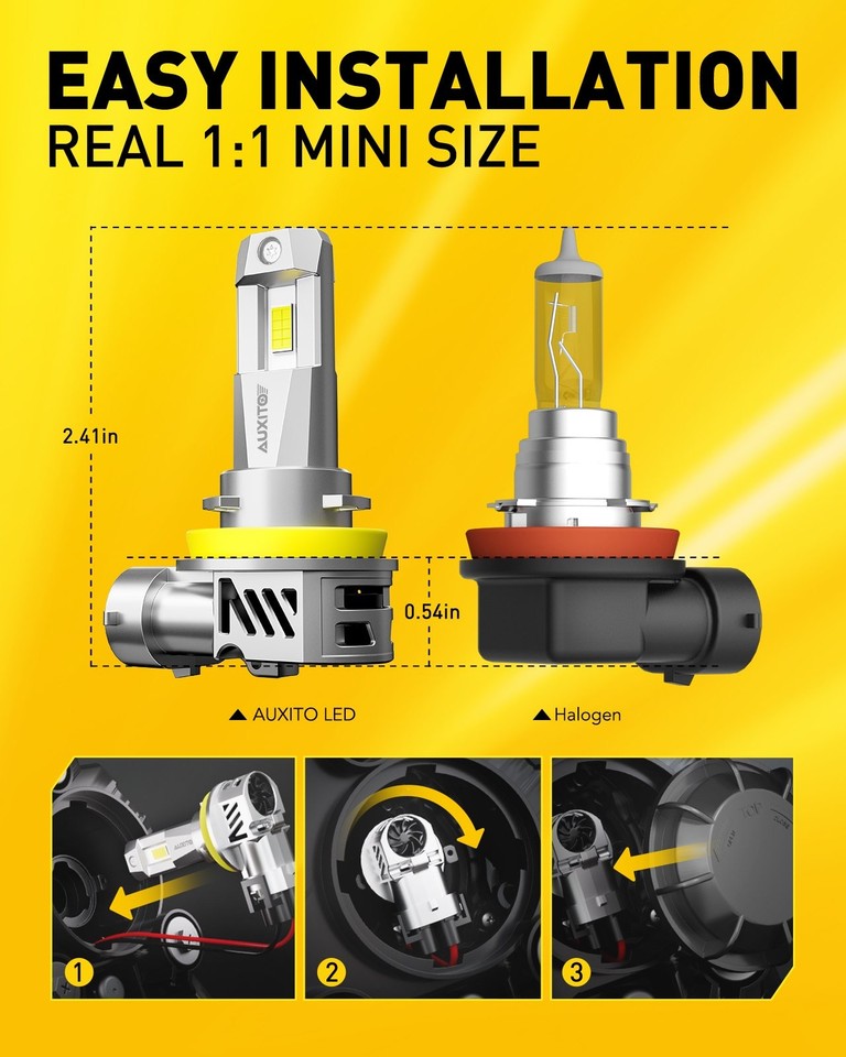 H11 H8 H9 LED Headlight Kit High Low Beam Bulb Super Bright 6500K White ...