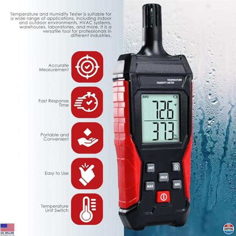 Humidity Temperature Meter, High Precision Digital Psychrometer HVAC ...