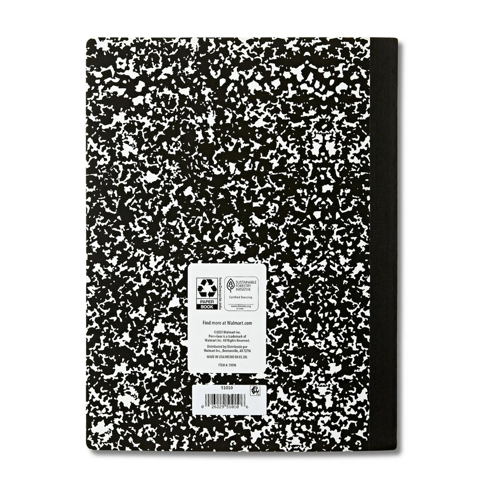 Pen + Gear Marbled Composition Book: Wide Ruled,80 Page,bound,black ...