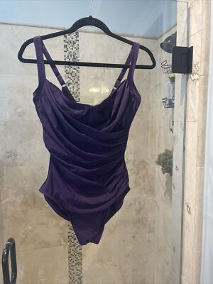 Miraclesuit Pin U Gathered Purple Underwire Bra One Piece Swimsuit Sz ...
