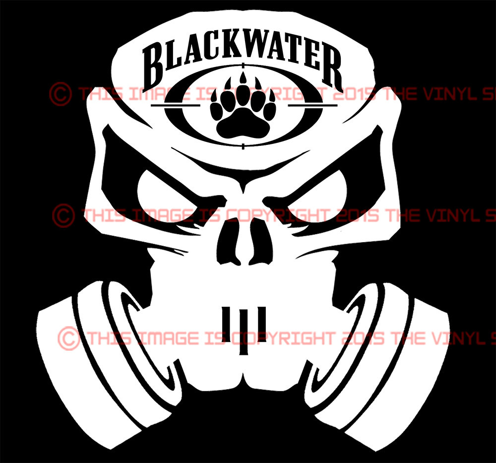 5.5 inch BLACKWATER Skull with gas mask shadow army decal sticker ...
