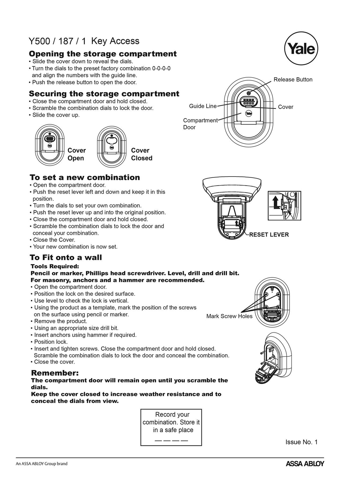 Yale Key Safe Y500 187 1 Wall Mounted Box 4 Digit Combination Safe Key ...