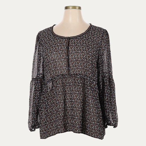 Max Studio Boho Black Ditsy Dot Sheer Flowy Blouse Si… - Gem