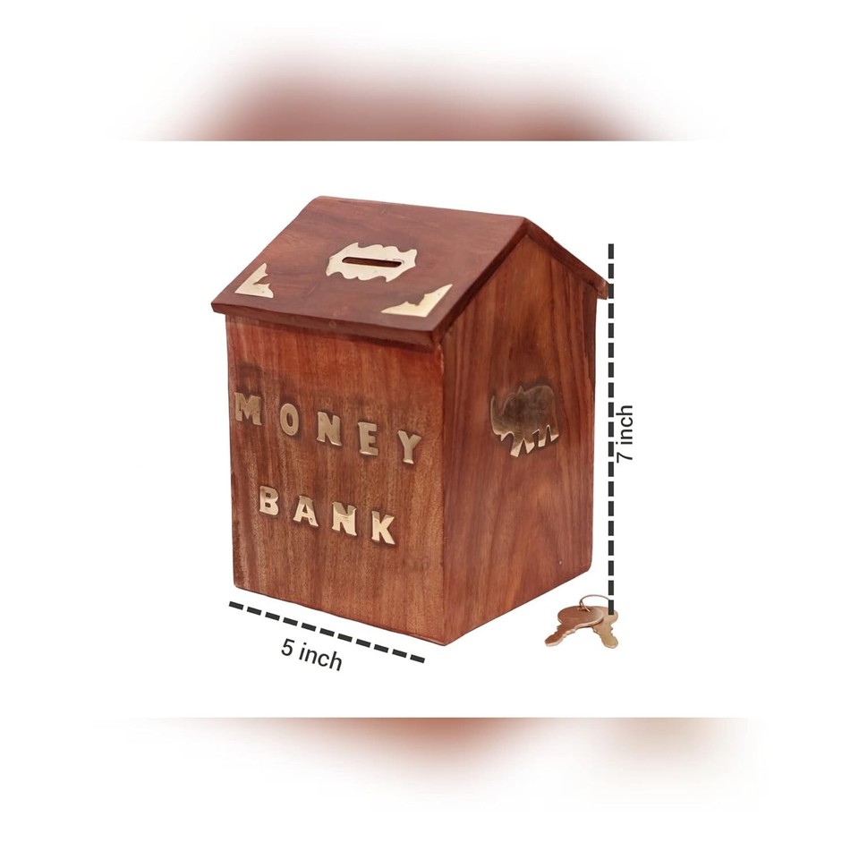 Handmade Wooden Money Piggy Bank Coin Box For Kids ( Size: 7 x 5 INCHES ...