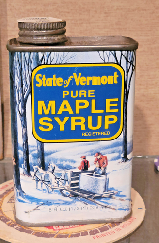 1960s VINTAGE STATE of VERMONT PURE MAPLE SYRUP TIN CAN 8 OUNCE FULL ...