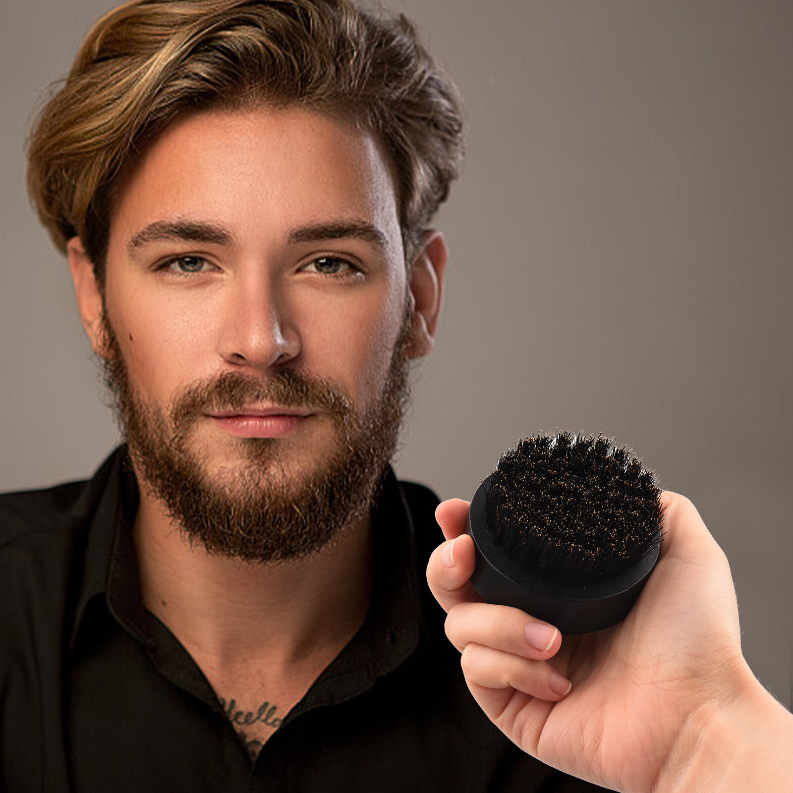 Men's Wood Beard Brush Small Round Beard Comb Brush for Men Beard ...