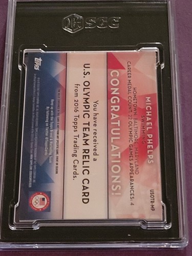 2016 Topps Team USA Olympic Michael Phelps Game Worn Relic Card SGC 9.5 ...