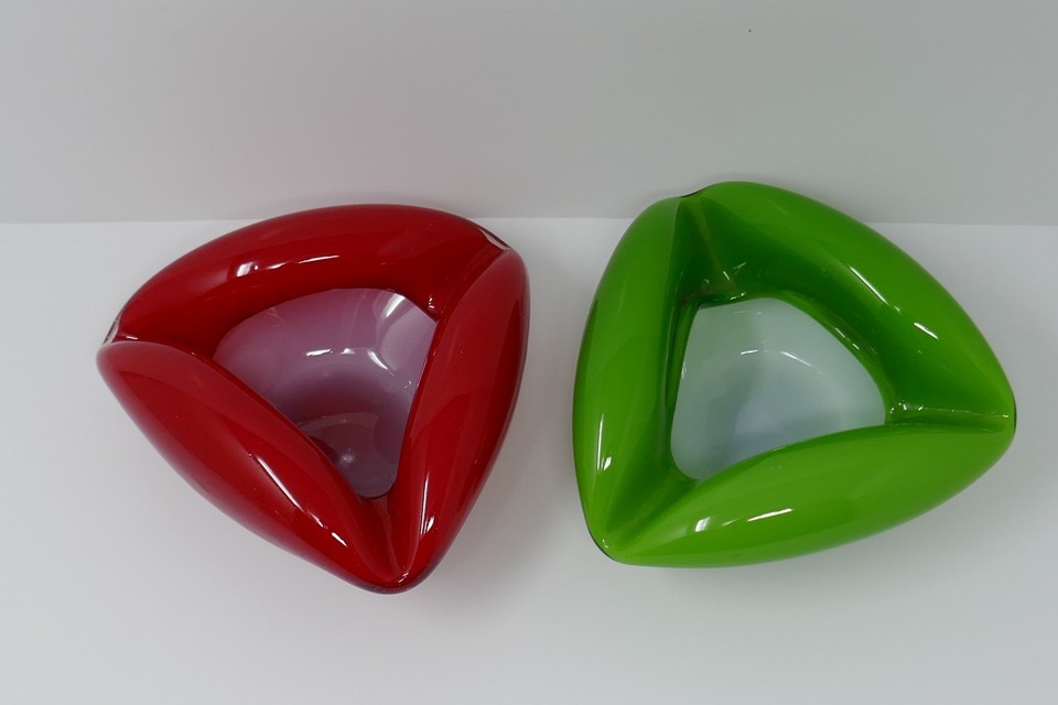 Murano Style Art Glass Blown Triangle Shape Green Red Ashtray Or ...