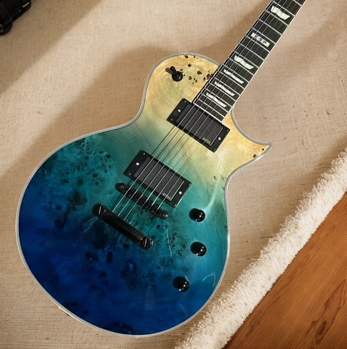 Electric Guitar Ocean Blue Burl Maple Top Mahogany Body Active Pickups ...