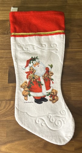 Morehead Christmas Stocking Santa Claus and Teddy Bears White Felt | eBay