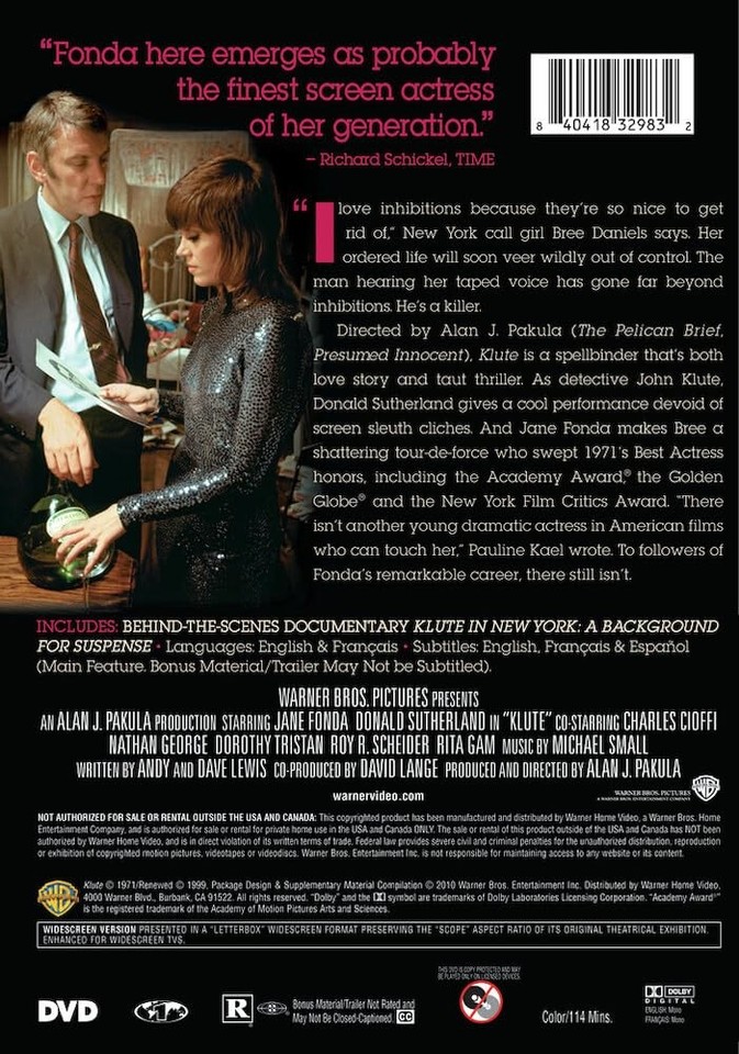 Klute (DVD) Charles Cioffi Donald Sutherland Jane Fonda Nathan George ...