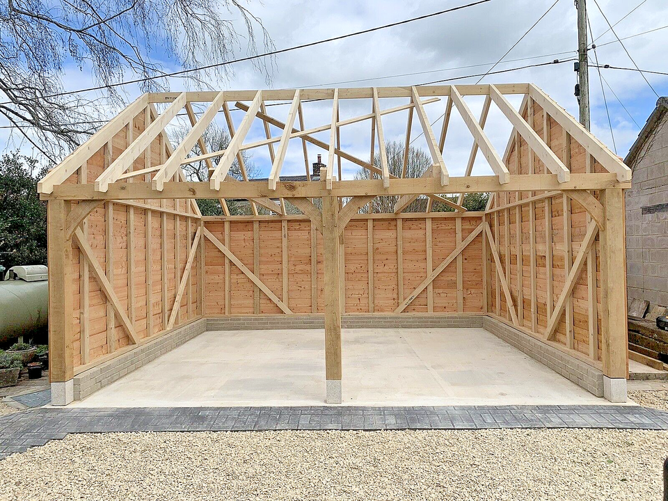Prefab Oak Fronted Two Bay Garage, Full Height gable Eaves | 5.8m x 4 ...