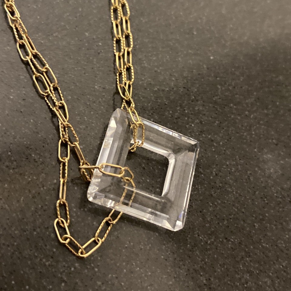 VTG MODERNIST CLEAR LUCITE SQUARE PENDANT 14/20 GF DOUBLE PAPERCLIP ...