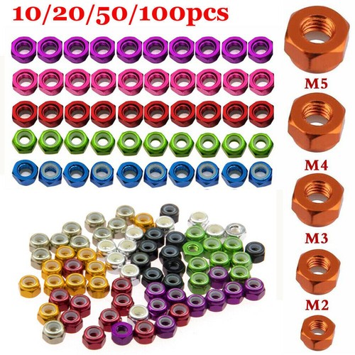 10/20/50/100pc M2/M3/M4/M5/M6 Nylon Insert Self-Lock Nuts CNC Aluminum ...