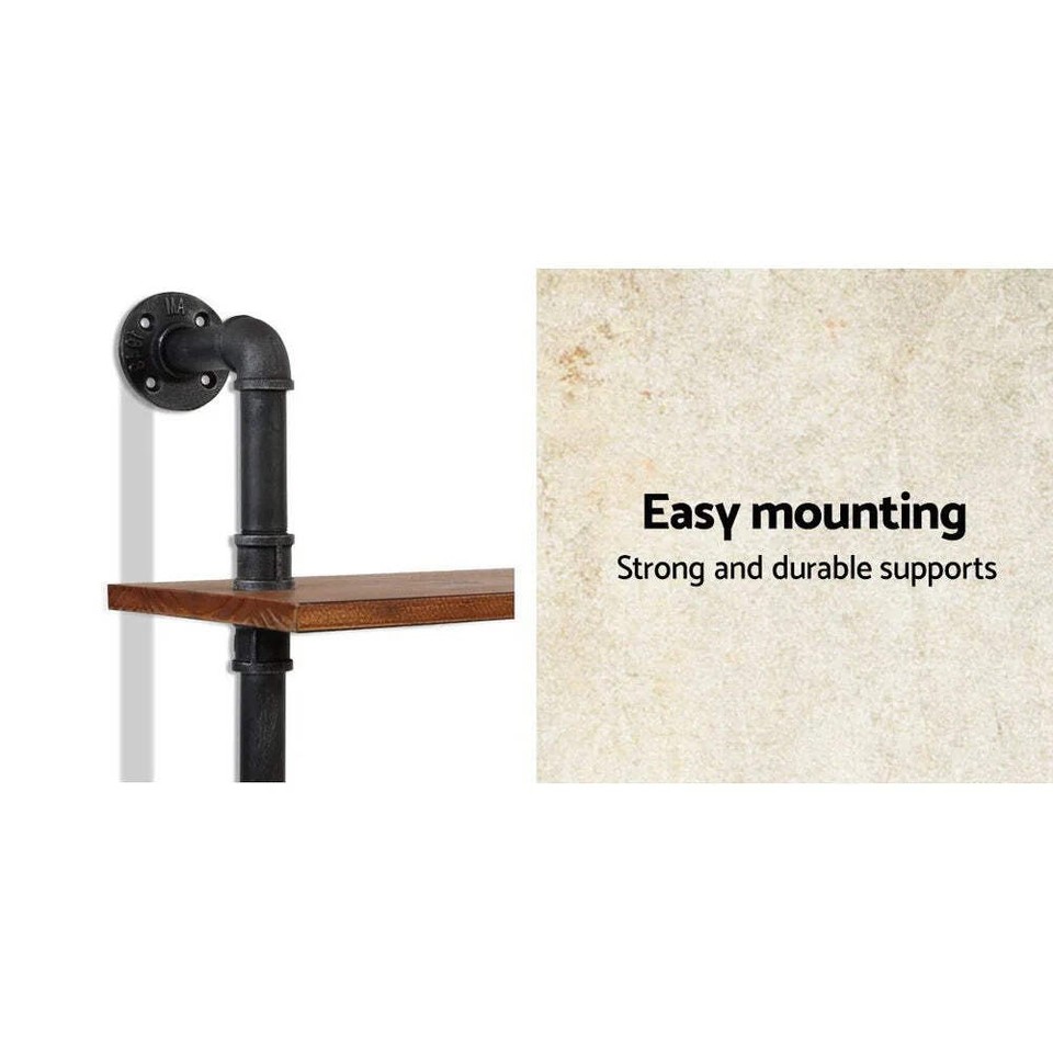 Industrial Pipe Shelf 3 Level Wall Mount Timber Metal Rustic 85x111cm ...