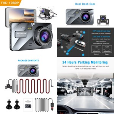 Jeemak 4" IPS Dual Lens Dash Cam Front+Rear Dashboard Waterproof Backup ...