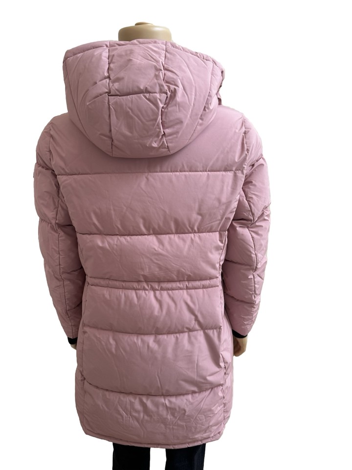 DKNY Light Pink Puffer Long Coat Jacket Parka Hooded Women 0F Warmth ...