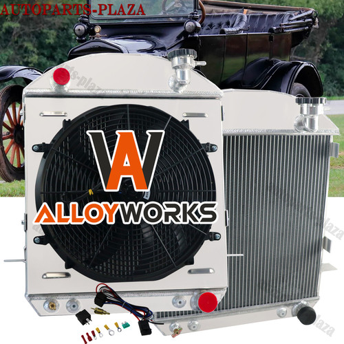 Fits 1917-1927 Ford Model T-Bucket Chevy Engine 3 ROW Radiator+Shroud ...