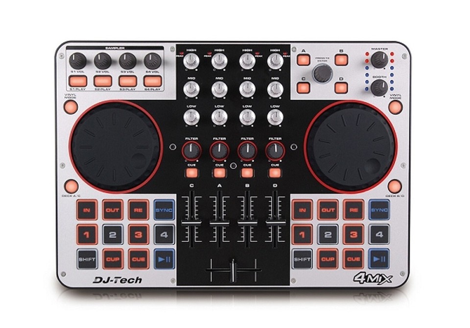 DJ Tech 4MIX USB Midi Dj Controller W/ Integrated Soundcard, Direct 4 ...