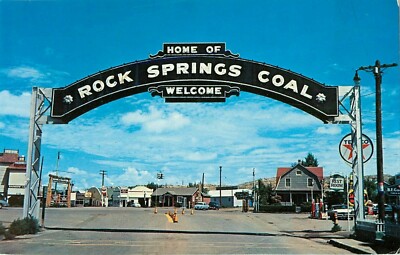 c1950s Rock Springs Coal Welcome Sign, Texaco Station, Wyoming Postcard ...