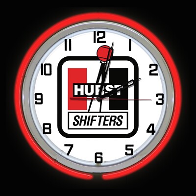 19" Hurst Floor Shifter Sign Red Double Neon Clock | eBay