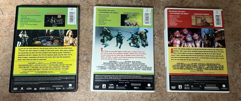 Teenage Mutant Ninja Turtles Trilogy DVDs Set of 3 Live Action Movies ...