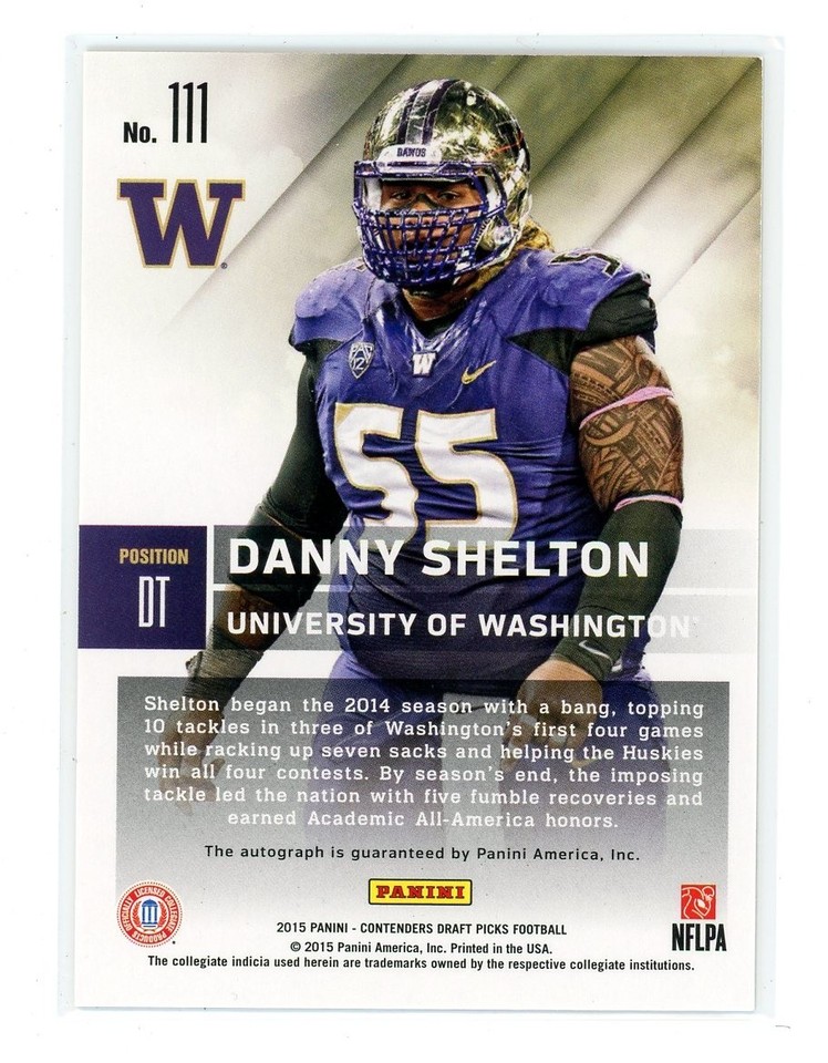 Danny Shelton Huskies Panini Contenders DP NFL 2015 CRACKED ICE ROOKIE ...