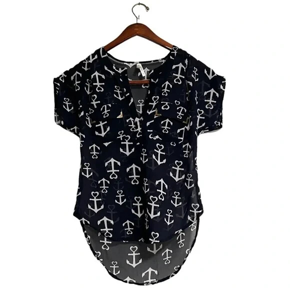 Live 4 Truth Blue Sheer Anchor Heart Pattern Short Sl… - Gem
