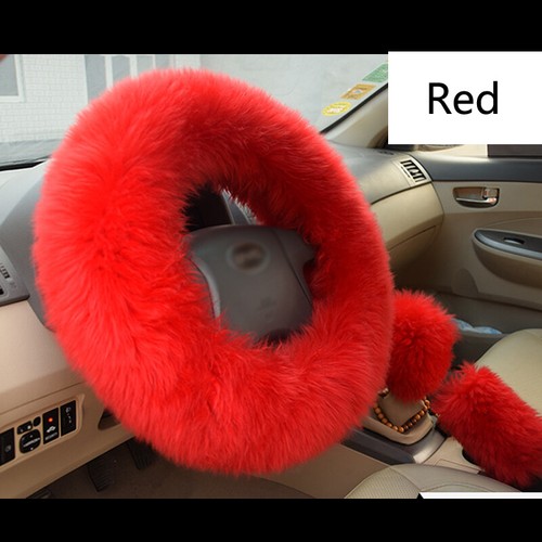 Universal 3Pcs Fur Wool Furry Fluffy Thick Car Steering Wheel Cover ...