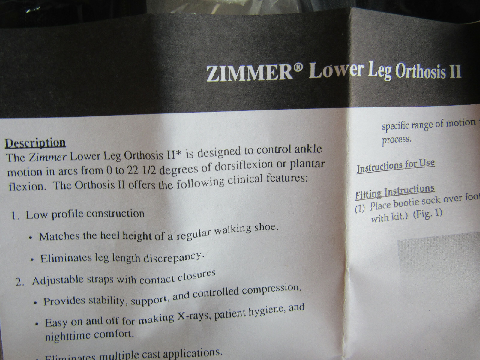 Zimmer Adjustable Orthosis MEDIUM Support Lower Leg Limb Brace ...