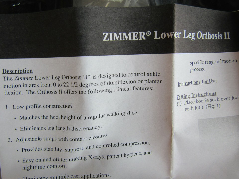 Zimmer Adjustable Orthosis MEDIUM Support Lower Leg Limb Brace ...