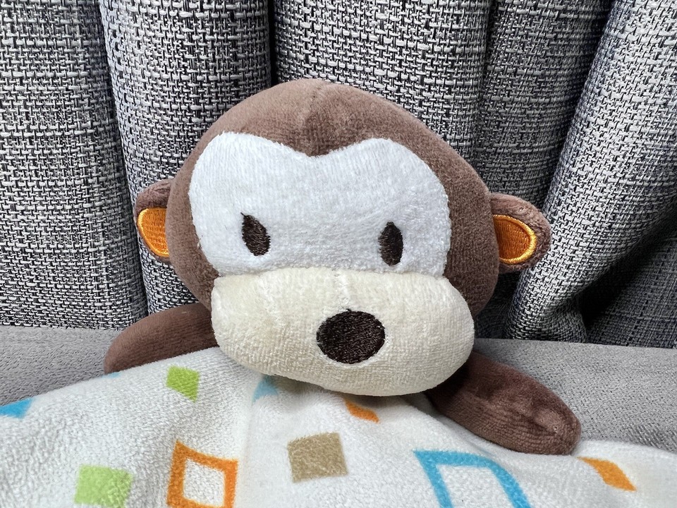 Garanimals Monkey Diamond Print Baby Blanket Brown Orange Satin Lovey ...