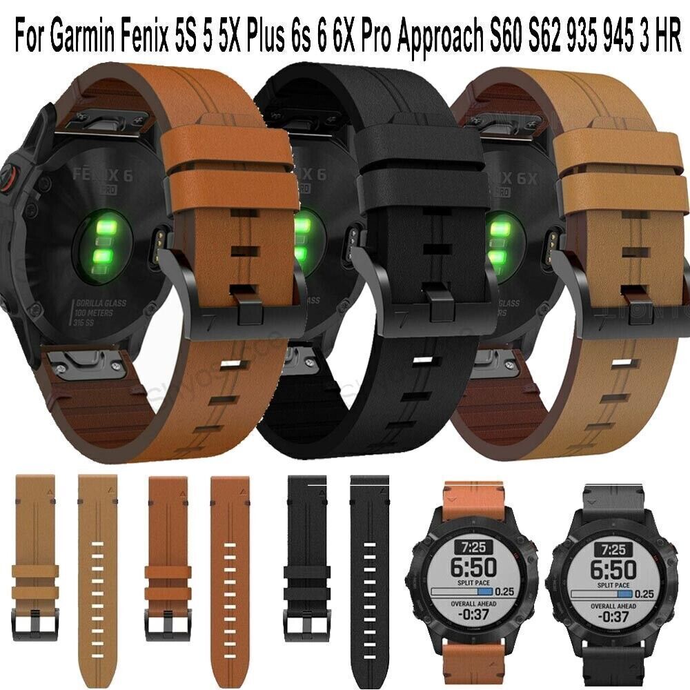 Quickfit Leather Strap For Garmin Fenix 3HR 6 6X 5 5X Plus 7 7X Solar ...