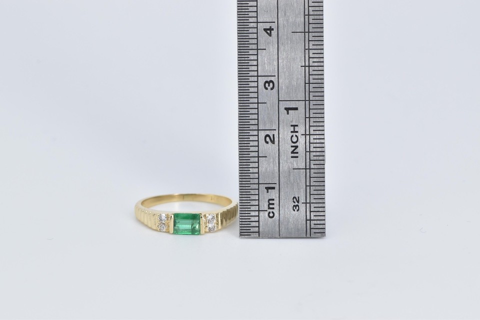 14K Natural Emerald Diamond Grooved Stacking Band Ring Yellow Gold *14 ...