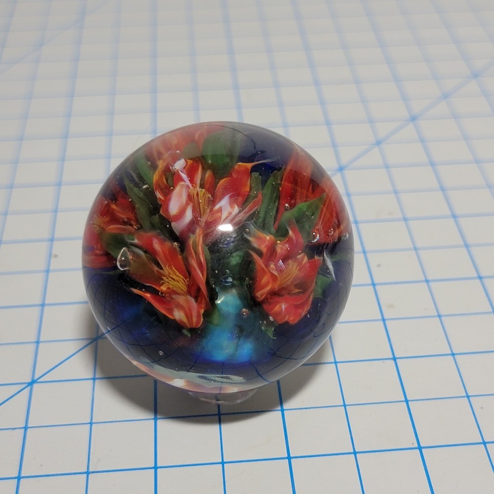Early 2000s Contemporary Art Glass Marble -Amy Ruopp - Bead Bliss - Red ...