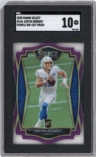 2020 Panini Select #144 Justin Herbert Die-Cut Purple Prizm RC SCG 10 ...