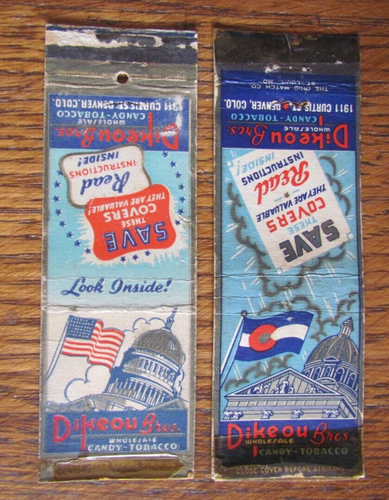 DENVER, COLORADO MATCHBOOK COVERS: DIKEOU BROS CANDY & TOBACCO ...