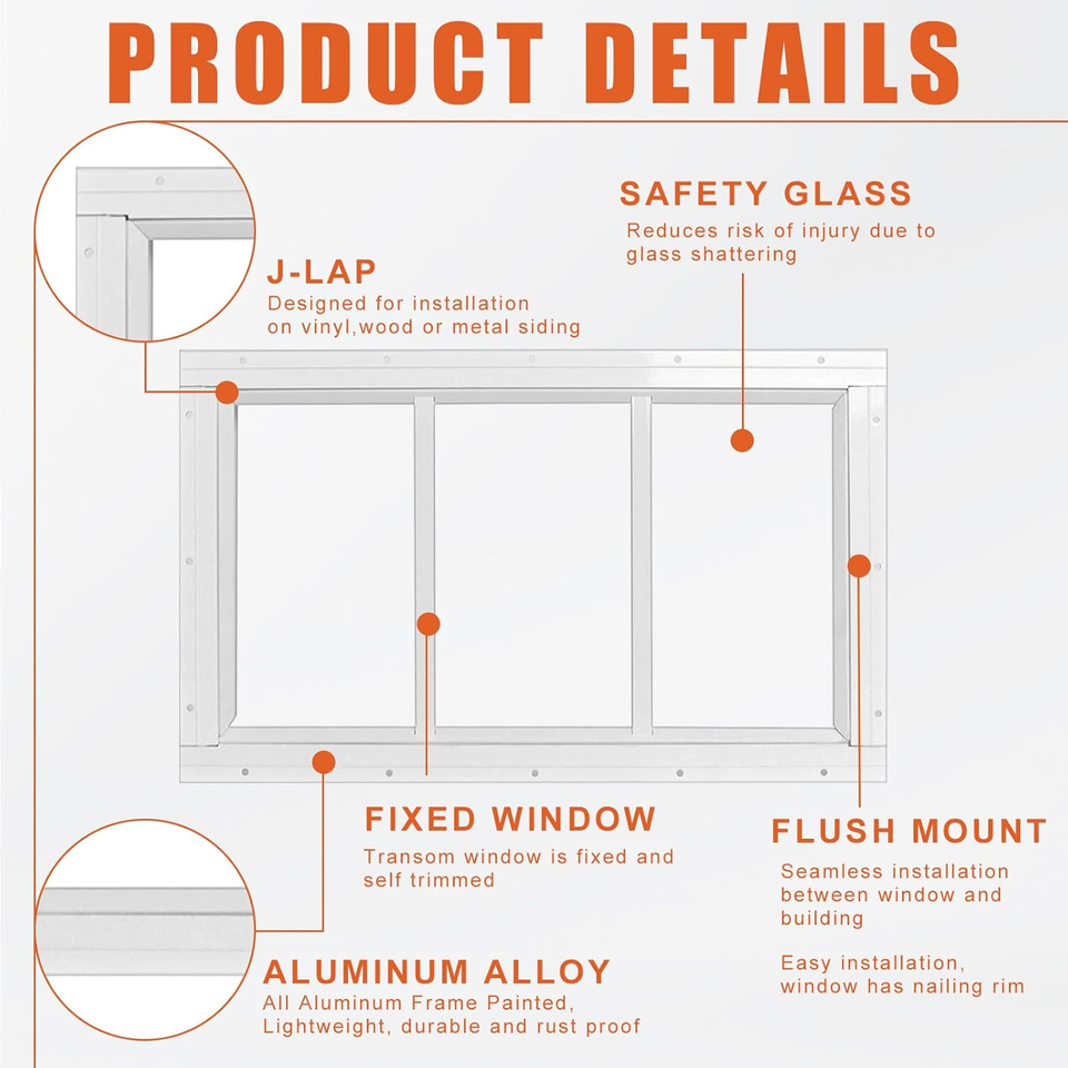 2 Pack 10" x 18" White Flush Mount Shed Windows with Tempered Glass ...