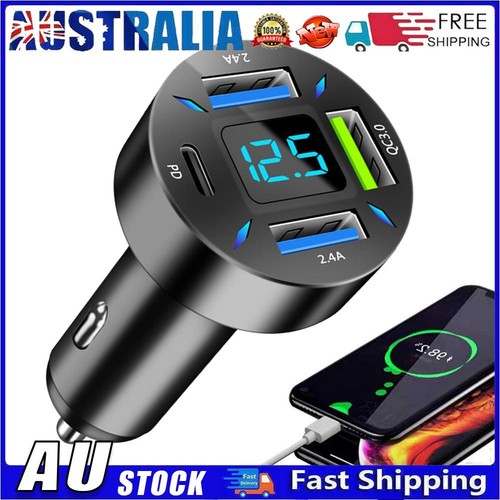 4 Ports Car Charger LED Digital Display Fast Charging Phone Adapter ...