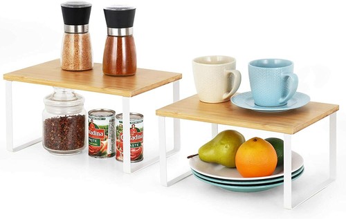 2 Pack Kitchen Cabinet Shelf Bamboo Shelf Organizer Stackable ...